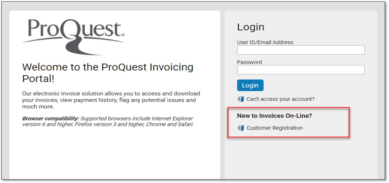 ProQuest Invoice Portal Registration