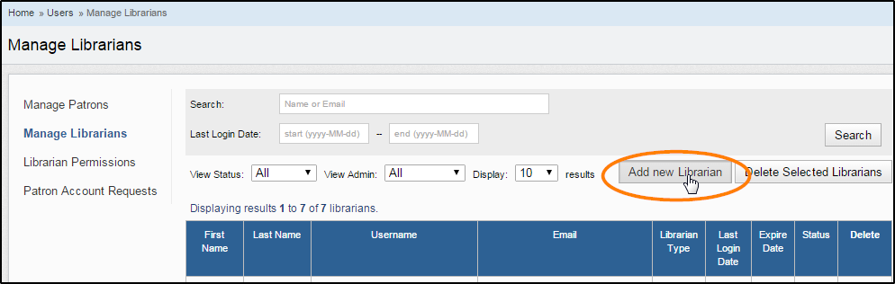 Ebook Central Admin: LibCentral access, create a new Librarian account